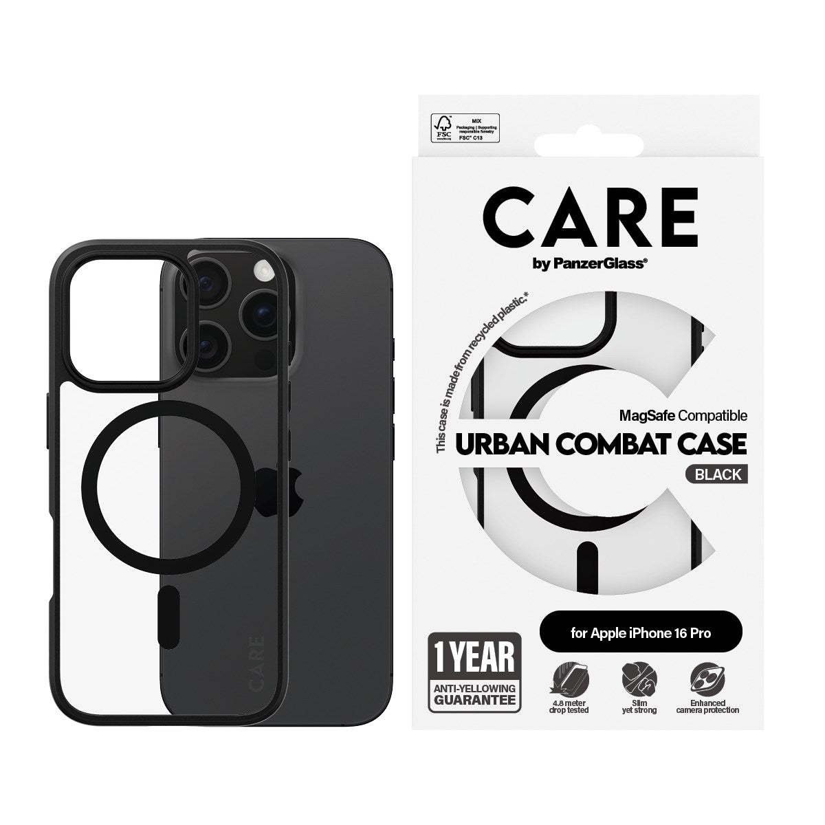 CARE by PanzerGlass® Flagship Case Transparent Urban Combat m. Sort Ra